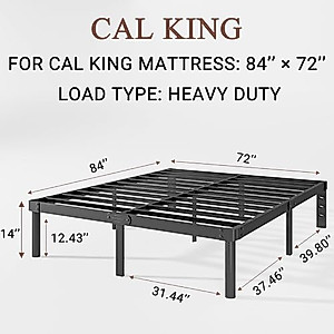 SunnyDaze 14 Inch High Platform California King Bed Frames No Box Spring Needed, Metal Cal King Bed Frame, Heavy Duty, Easy Assembly, Noise Free, Black