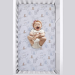 Disney Dumbo Mommy's Little Peanut Ivory, Gray, Blue Kangaroo, Bear, Zebra, Stork with Palm Trees 6Piece Nursery Crib Bedding Set, Ivory, Blue, Grey, Tan