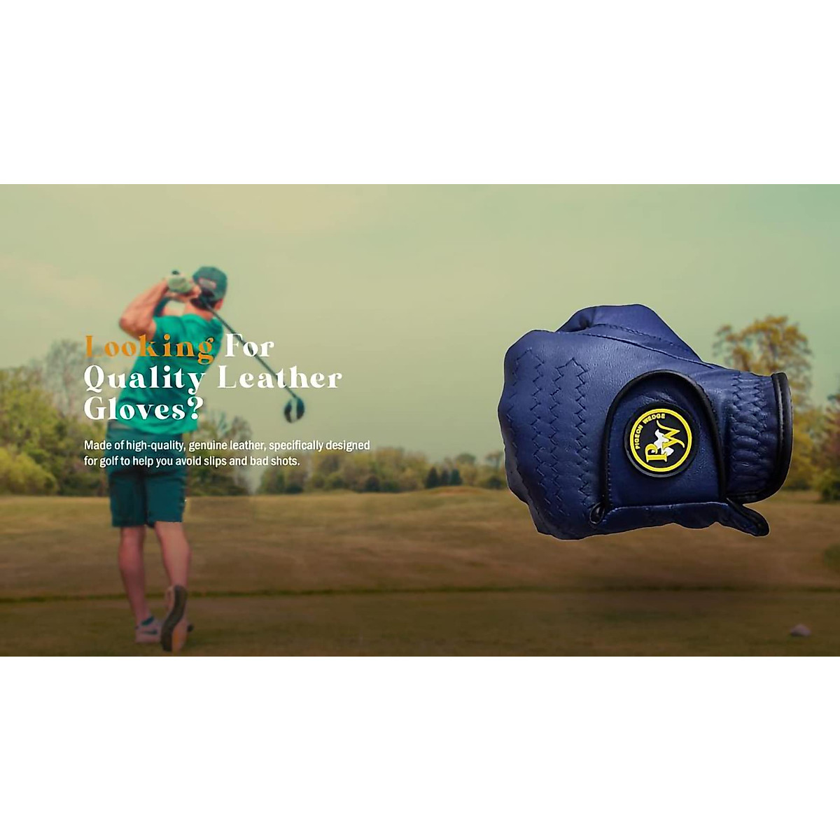 PIGEON WEDGE Leather Golf Glove Men for Right Handed Golfers, Lambskin Leather, Comfortable Design, Maximum Grip, All Weather Golfing Glove, Worn On Left Hand