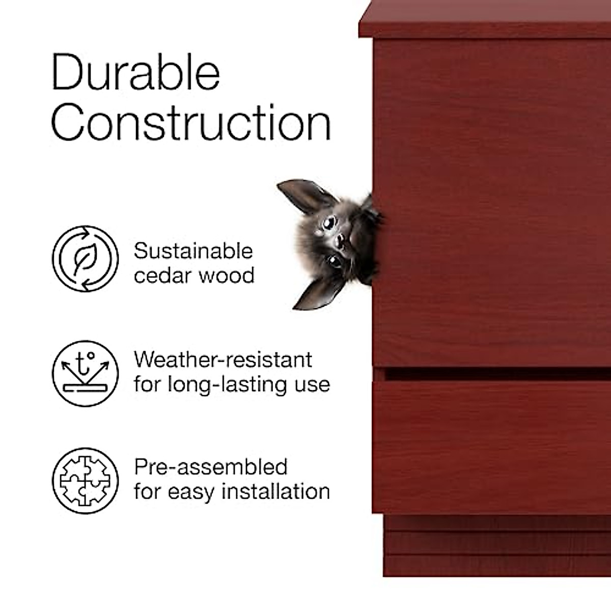 Kenley Bat House - Large Bat Box for Outside with Double Chamber - Handmade from Cedar Wood - Weather Resistant Bat Houses for Outdoors - Roosting Bat Boxes Designed to Attract Bats - Easy to Install