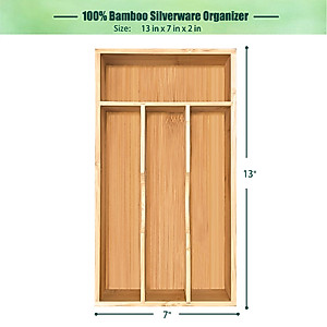 guiogc Bamboo Kitchen Drawer Silverware Organizer, 7 Inch Silverware Utensils Tray Holder for Small Drawer, Wood Caddy for Flatware Cutlery Knives 4-Slots