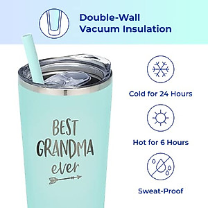 Best Grandma Ever Insulated Tumbler Cup with Straw and Lid - Grandparent Christmas Present Coffee Mug - World's Best Grandma Gift From Grandkids for Birthday - New Grandma Tumbler - Grandma Gifts