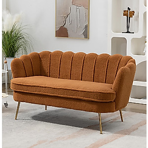 Gustonhon 59" Modern Boucle Loveseat Couch, Small Sofa with Gold Metal Legs,2-Seater Upholstered Mini Sofa Couches for Small Space,Living Room Bedroom Office Dorm Studio Apartment (Caramel)