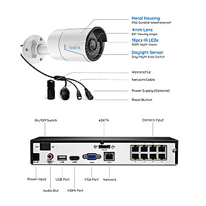 REOLINK 5MP PoE Security Camera System Bundle, 6pcs IP Cameras, 2pcs Person/Vehicle Detection Smart Cameras,a 8CH NVR Pre-Installed with 2TB HDD(Include 6 x 18M Cat5 Cable)