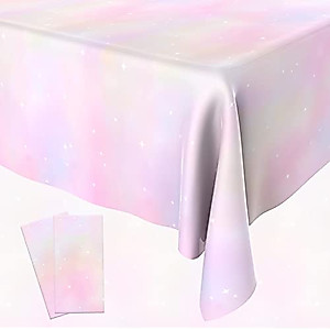 Pastel Rainbow Tablecloths 2 PCS Disposable Rainbow Tablecloth Waterproof Plastic Table Cloths for Rectangle Tables, Birthday Decoration Party Supplies for Birthday Wedding Pink Theme Party 108" x 54"