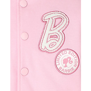 Barbie Little Girls French Terry Varsity Bomber Jacket Pink 4