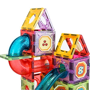 FUNTECH Magnetic Tiles, Magnetic Pipe Blocks, Marble Run STEM Building Set, 110Piece, GIft for Children Boys and Girls