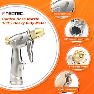 Garden Hose Nozzle, Upgrade 100% Heavy Duty Metal High Pressure Water Hose Nozzle with 4 Spray Patterns Rotating for Outdoor Lawn & Garden Watering, Car & Pet Washing
