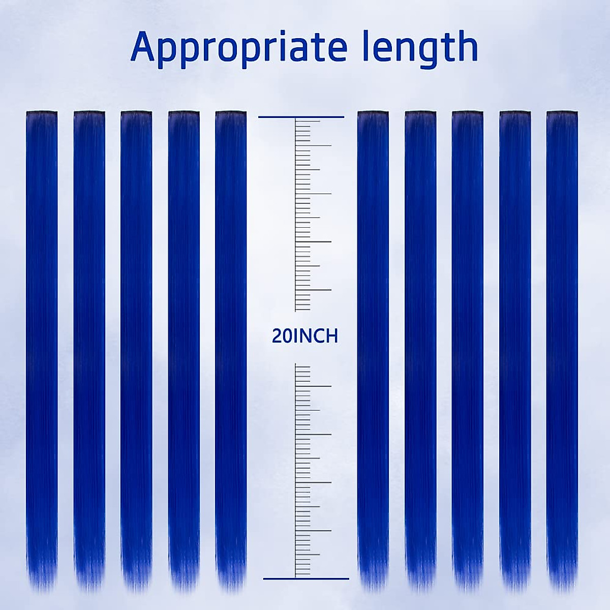 20 Inch Colored Hair Extensions Party Highlights Straight Colorful Clip In Hair Extensions Synthetic Rainbow Hairpieces for Girls Kids Gift(10Pcs Blue)