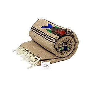 Open Road Goods Thick Tan/Khaki/Brown Mexican Yoga Blanket - Serape Fish Design - Handmade