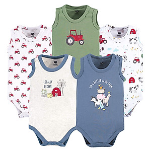Hudson Baby Unisex Baby Cotton Sleeveless Bodysuits, Boy Farm Animals, 12-18 Months