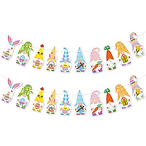 WATINC 2Pcs Gnome Banner Garlands Decoration Egg Bunny Carrot Chick Flower Daisy Gift Box Bowknot Pendant Hanging Bunting Gnomes Garland Decor Holiday Party Favors Supplies for Mantle Fireplace
