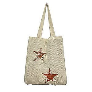 Fairy Grunge Star Decor Crochet Tote Bag Fairycore Tassels Hobo Bags Women Y2K Tote Bag Purse Aesthetic Accessories (Apricot)