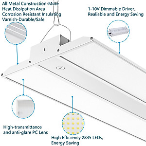 160W LED Linear High Bay Light Fixture, 1-10V Dimmimg LED Linear Highbay Shop Lights, 5000K Daylight 22400LM(140LM/W) 100-277V for Garage, Factory, Workshop,Warehouse