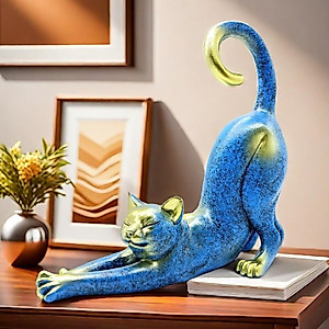 Cat Stretching Statue Figurine Sculpture Gifts for Cat Lover Art Cat Office Home Decor Desk Accessories Decoration