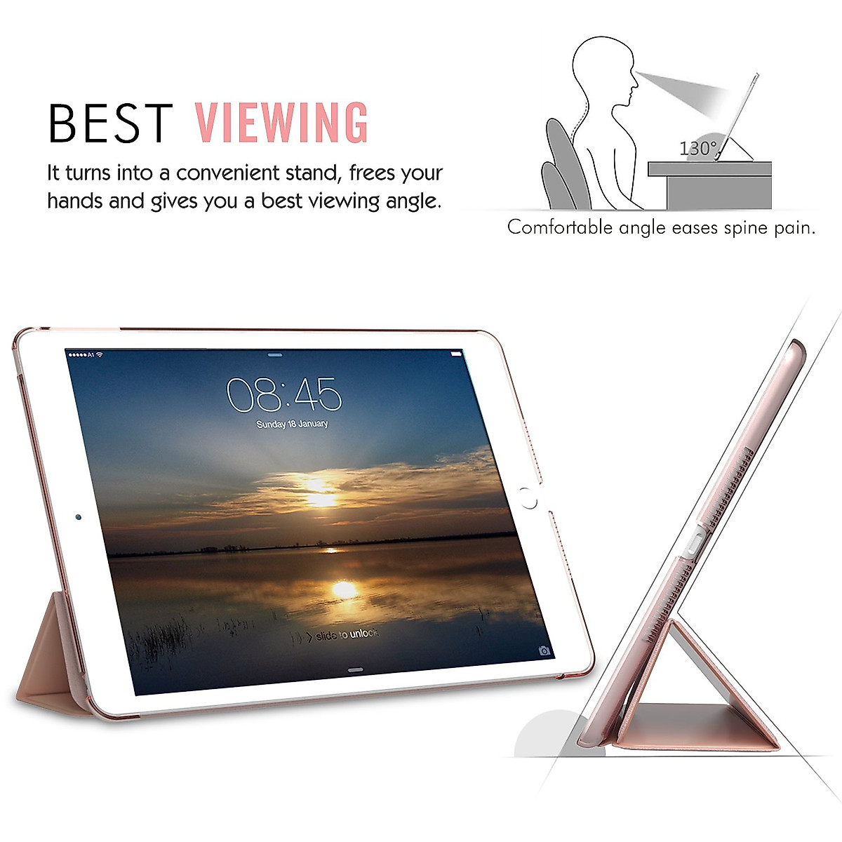 MoKo Case Fit iPad Air 2 - Slim Lightweight Smart Shell Stand Cover with Translucent Frosted Back Protector Fit iPad Air 2 9.7" Tablet, with Auto Wake/Sleep, Rose Gold