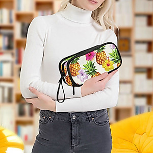 Emelivor Hawaiian Pineapple Flowers Pencil Case Big Capacity Pencil Pouch Pencil Bags with Zipper Pencil Box for Women Girls Kids Students Adults Office School Supplies Pen Case Organizer