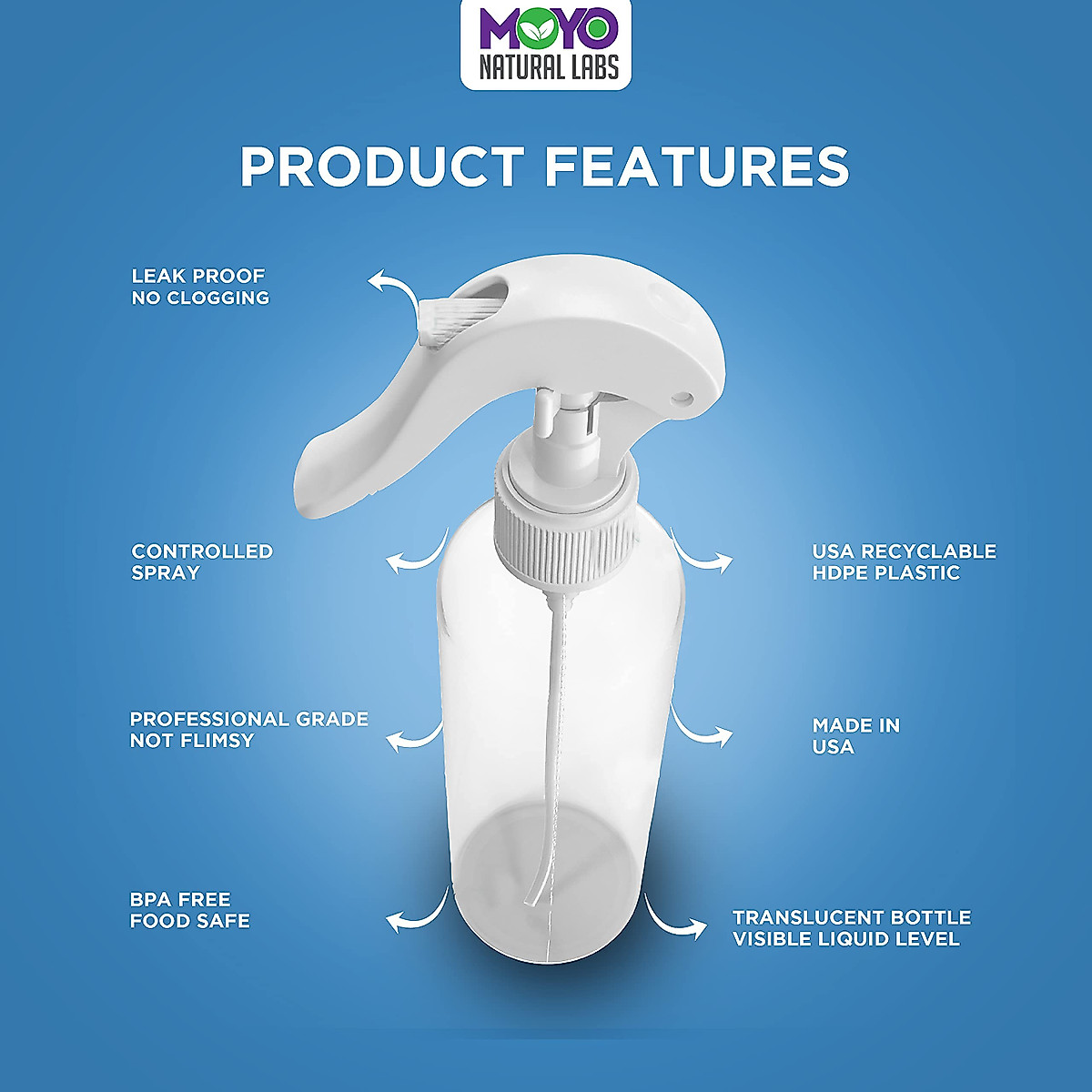 MoYo Natural Labs 8 oz Spray Bottles, Boston Round Trigger Sprayer Empty Travel Containers, BPA Free PET Plastic for Essential Oils and Liquids/Cosmetics (Pack of 12, Amber)