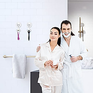 VIS'V Suction Razor Hooks, Clear Removable Suction Cup Razor Holder Shower Wall Heavy Duty Suction Shaver Holder Bathroom Kitchen Suction Hooks for Razor Towel Loofah Utensils Plug Wreath - 2 Pcs