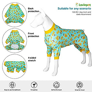 LovinPet Large Dog Pajamas Pitbull - Pet Anxiety Relief, Sun Protection Dog Pajamas, Comfy Stretchy Fabric, Mint Flower Print, Big Dog Post Surgery Recovery Shirt, Large Breed Apparel,Yellow XL