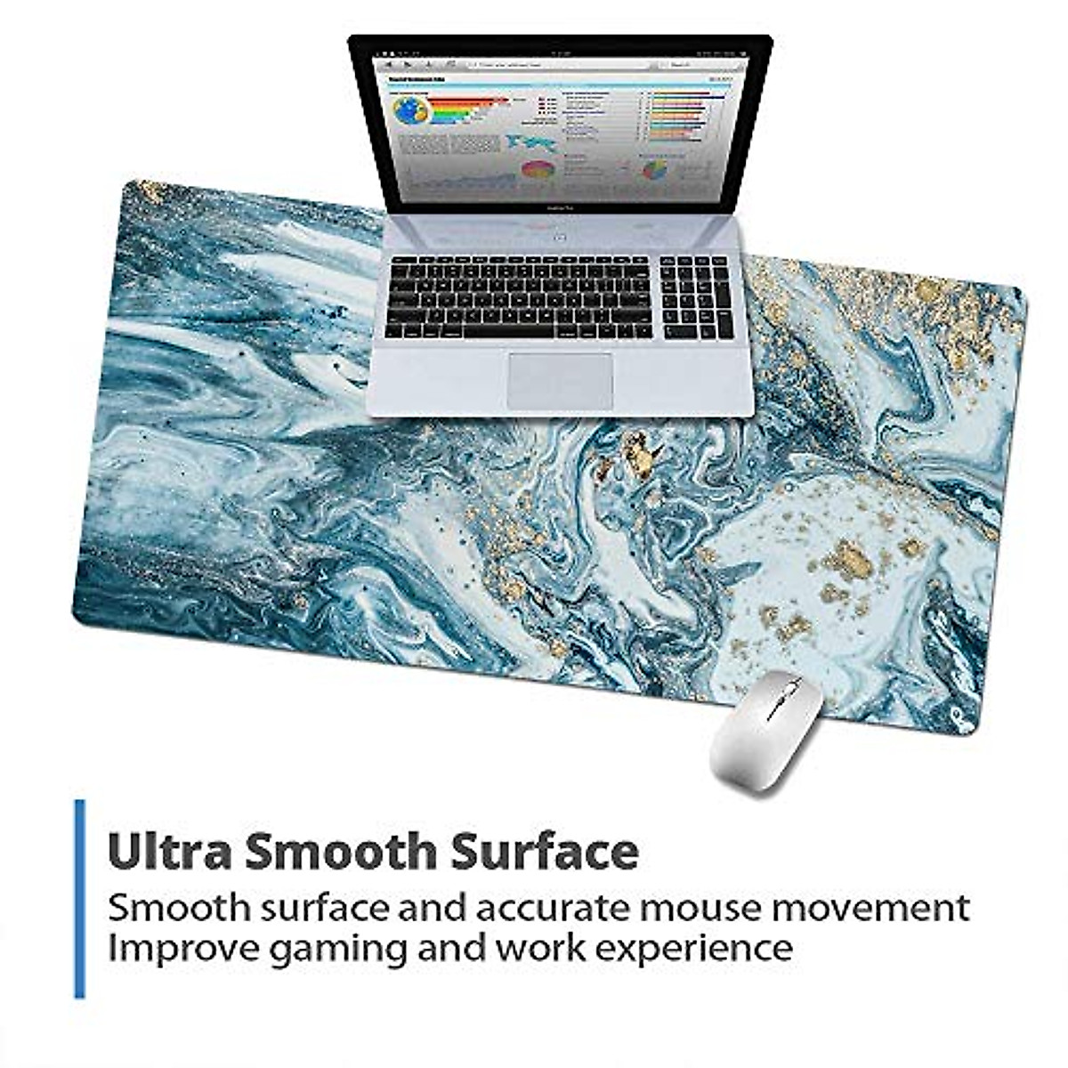 QIYI Desk Pad Large Keyboard and Mouse Pad for Laptop Computer, PU Leather Desk Cover Protector, Desk Décor Accessories for Office Home Work Writing Gaming 31.5" x 15.7" - Blue White Marble
