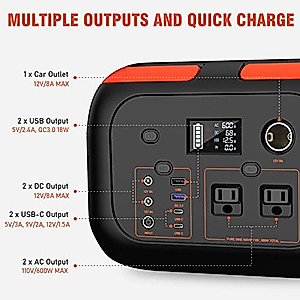 296Wh 600W Portable Power Station with 60W Solar Panel, Solar Generator Outdoor Backup Battery Supply with AC Outlet for Tent Camping, Home Emergency, Traveling, RV Trip