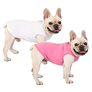 Sychien Dog Pink White Shirts,Soft Blank Cotton Tee-Shirt for Boy Girl Dogs,Plain Medium French Bulldog Clothes,M Pink White