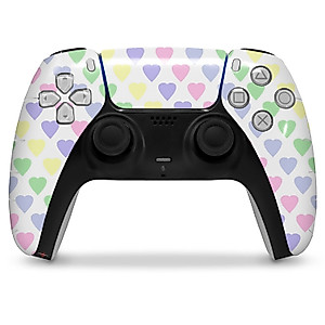 WraptorSkinz Skin Wrap compatible with Sony PS5 DualSense Controller Pastel Hearts on White (CONTROLLER NOT INCLUDED)