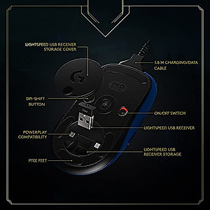 Logitech G PRO Wireless Gaming Mouse - Lightspeed, Hero 25K Sensor, 25,600 DPI, RGB, 4-8 Customizable Buttons, Ambidextrous, Official League of Legends Edition
