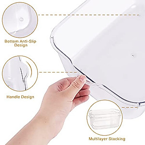 ANMINY 3PCS Clear Plastic Storage Bins Lidded Stackable Basket Box Set with Bamboo Removable Lid Handle Home Kitchen Closet Shelf Decorative Kid Toy Clothes Towel Laundry Organizer - 1 Medium 2 Small