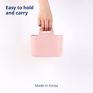 BLUE GINKGO Multipurpose Caddy Organizer - Stackable Plastic Caddy with Handle | Desk, Makeup, Dorm Caddy, Classroom Art Organizers (Made in Korea) - Pink