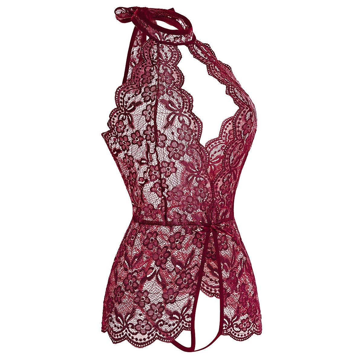 Ababoon Women One Piece Lingerie Lace Sexy Baby Dolls Teddy Sleepwear (Wine Red, L)