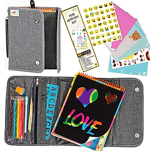 Activity Book for Girls and Boys - Premium Case Includes Large 60-page - 420 Stickers, Rainbow Scratch Papers, Reusable Stickers, Coloring Pencils, Numbers and Letters Stencil - Educational Toys Gift