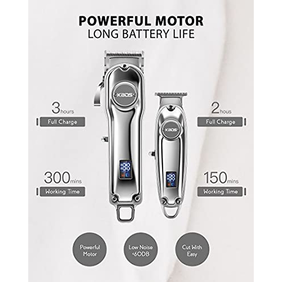 KBDS Professional Hair Clippers for Men, Cordless Clippers and T-Blade Hair Trimmer Barber Kit with Stainless Steel Blades and LED Display USB Rechargeable for Family and Salon