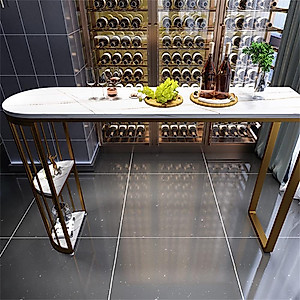 LITFAD Modern Bar Table Set Slate Counter Table with High Stools Home Dining Table with 2 Counter Stools Luxury Kitchen Table Chair - 3 Pieces: White-Gold Table, 2 Stools