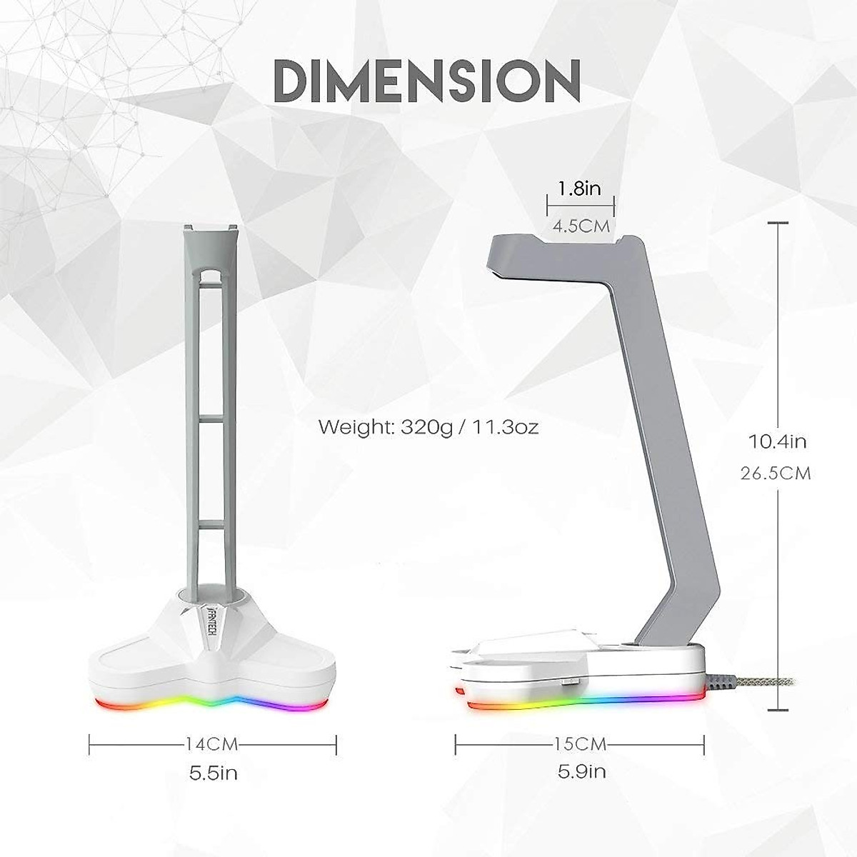 FANTECH Tower RGB Headset Stand, Headphone Holder for Gamers Gaming PC Accessories (White)