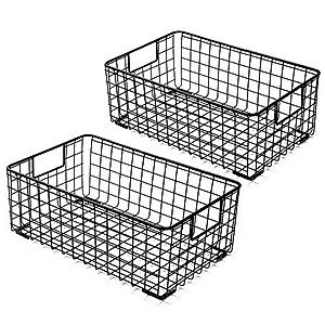 Kingrol 2 Pack Wire Storage Baskets with Handles, Metal Organizer Basket Bins for Home, Office, Nursery, Laundry Shelves Organizer