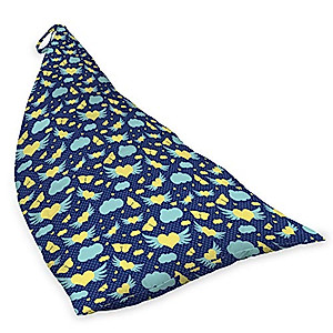 Lunarable Romantic Lounger Chair Bag, Pastel Colored Dreamy Winged Heart Love Motifs Clouds Little Circles, High Capacity Storage with Handle Container, Lounger Size, Indigo Pale Blue Yellow