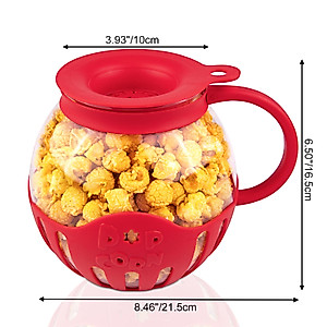 WURJEEIK Glass Microwave Popcorn Popper with 3-in-1 Multifunctional High Temperature Resistant Glass Popcorn Jar Silicone Lid for Family Party Red 1 pack