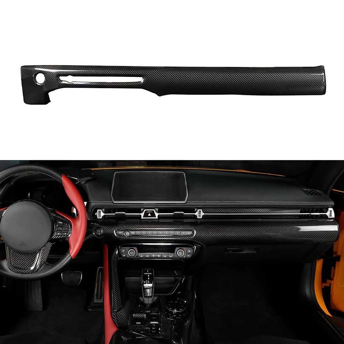 JSWAN Real Carbon Fiber Center Console Dashboard Trim Cover Fit For Toyota Supra GR A90 MK5 (2019-2025) Dash Panel Trim Cover Interior Trim Accessories (Gloss black)