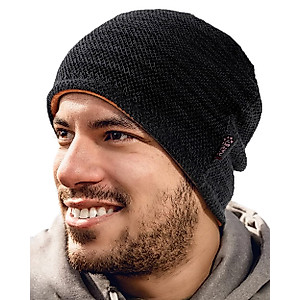 Lvaiz Mens Winter Beanie Hat Warm Fleece Lined Skull Cap for Men Reversible Women Windproof Watch Hat Knit Warm Unisex Beanie Black