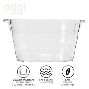 OGGI Acrylic Square Party Tub - Clear Beverage Cooler w/Handles, Wine Cooler, Beer Chiller, Ideal Party Tubs for Drinks, Use Ice Tub for Indoor or Outdoor Bars, 16.75" x 14"