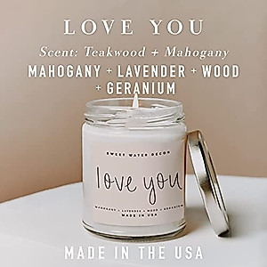 Sweet Water Decor, Love You Candle | Mahogany Teakwood Scented Soy Wax Candle for Home | Valentine's Day Gifts | 9oz Clear Jar, 40 Hour Burn Time