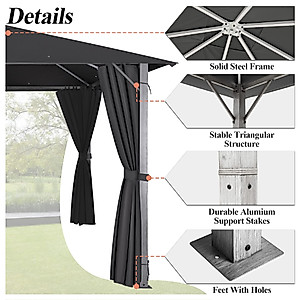Raysfung 10' x 10' Gazebo Aluminum Frame Outdoor Gazebo with Curtain Canopy Shelter with Sidewalls, Vented Roof for Garden, Patio, Backyard (Grey)