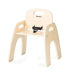 Foundations Simple Sitter Low 13” Feeding Chair, Wide “No Tip” Base, Adjustable Safety Harness, Food Service Grade Finish, Easy to Clean, Sturdy Baltic Plywood (Natural)