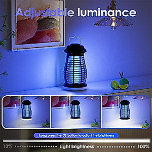 Cordless Bug Zapper Outdoor & with LED IP67 Waterproof Mosquito Zapper Indoor & Camping 4800mAh Electric Wireless Fly Zapper Portable Fly Trap (Black)