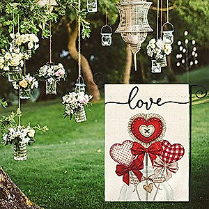 AVOIN colorlife Valentine's Day Love Garden Flag 12x18 Inch Double Sided Outside, Love Heart Bow Anniversary Yard Outdoor Flag