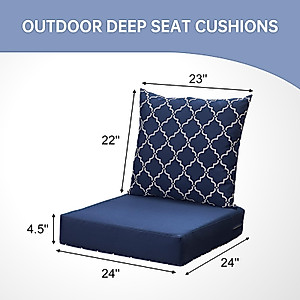 HonTop Outdoor Cushions Set for Patio Furniture, 24×24 Weatherproof Patio Deep Seating Wicker Chair Cushions Replacement, Dark Blue