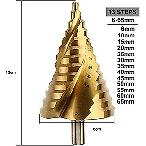 LESOLEIL Large HSS Spiral Step Drill Bit - 1/4" to 2-5/8'' Grooves Cone Drill Bit Titanium Coated for Drilling Aluminium Iron Sheets, Wood, PVC Hole Cutting