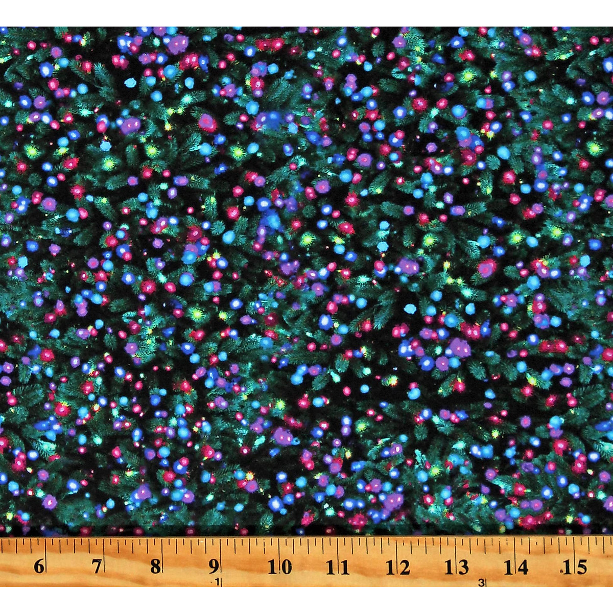 Cotton Christmas Lights Tree Holiday Festive Decorations Aurora Borealis X-Mas Lights Winter Solstice Cotton Fabric Print by The Yard (HOLIDAY-CD2011-MULTI)